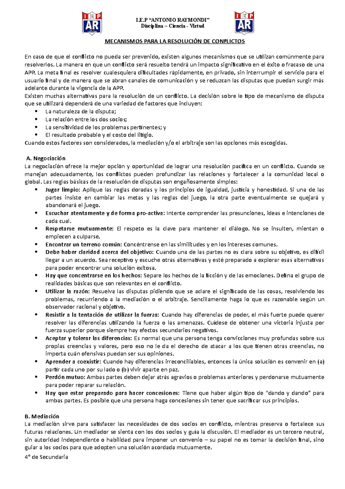 Mecanismos de solucion de conflictos 4 - MECANISMOS PARA LA RESOLUCIÓN DE CONFLICTOS En caso de ...