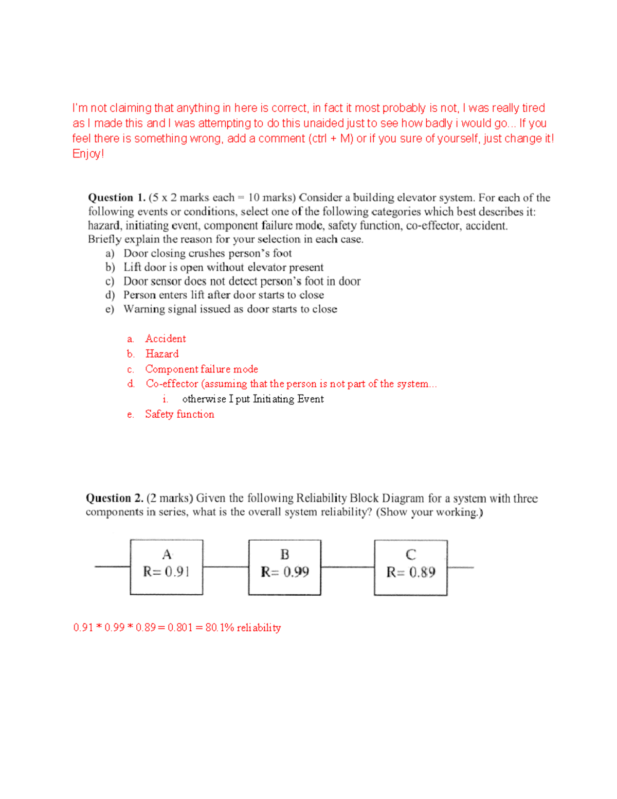 Exam 2009 Systems Safety Engineering, questions - - Studocu