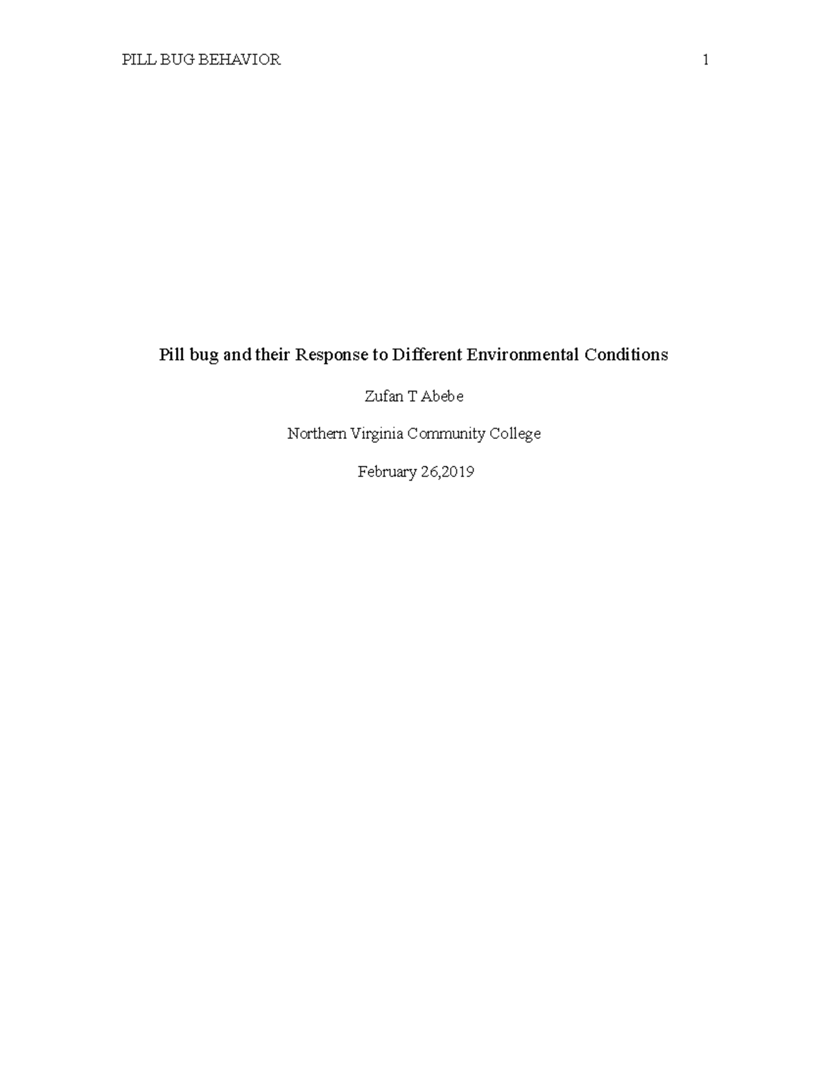 Zufan Abebe (Isopod Lab report 1) - Pill bug and their Response to ...