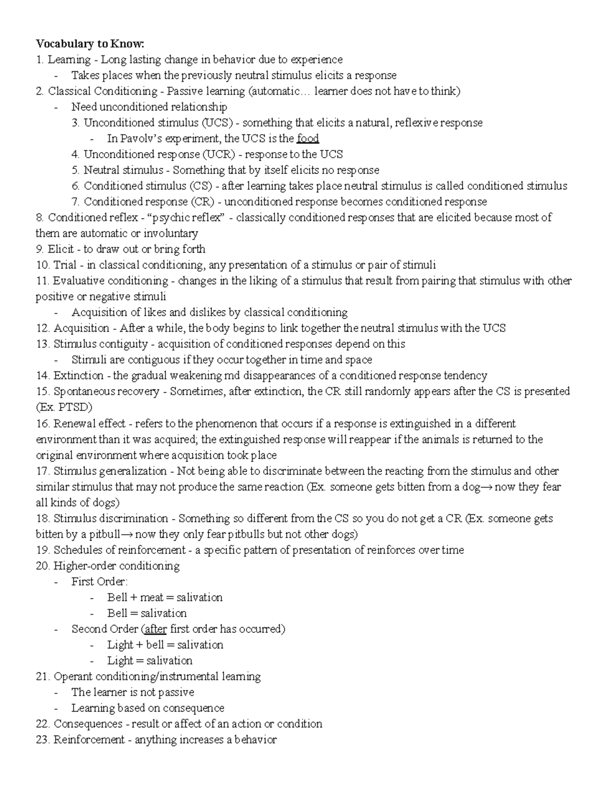 AP Psych Chapter 6 - Notes - Vocabulary to Know: Learning - Long ...