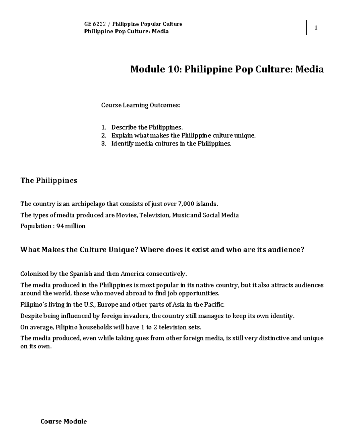 philippine pop culture W9 module 0011 lecture and reviewer for ...