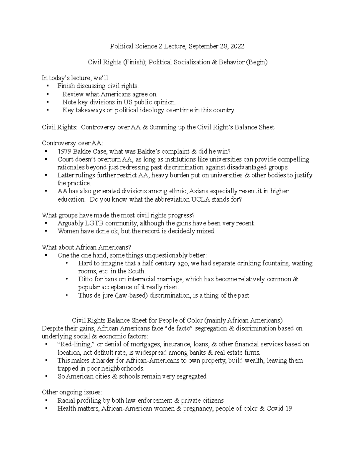 Political Socialization - Review what Americans agree on. Note key ...
