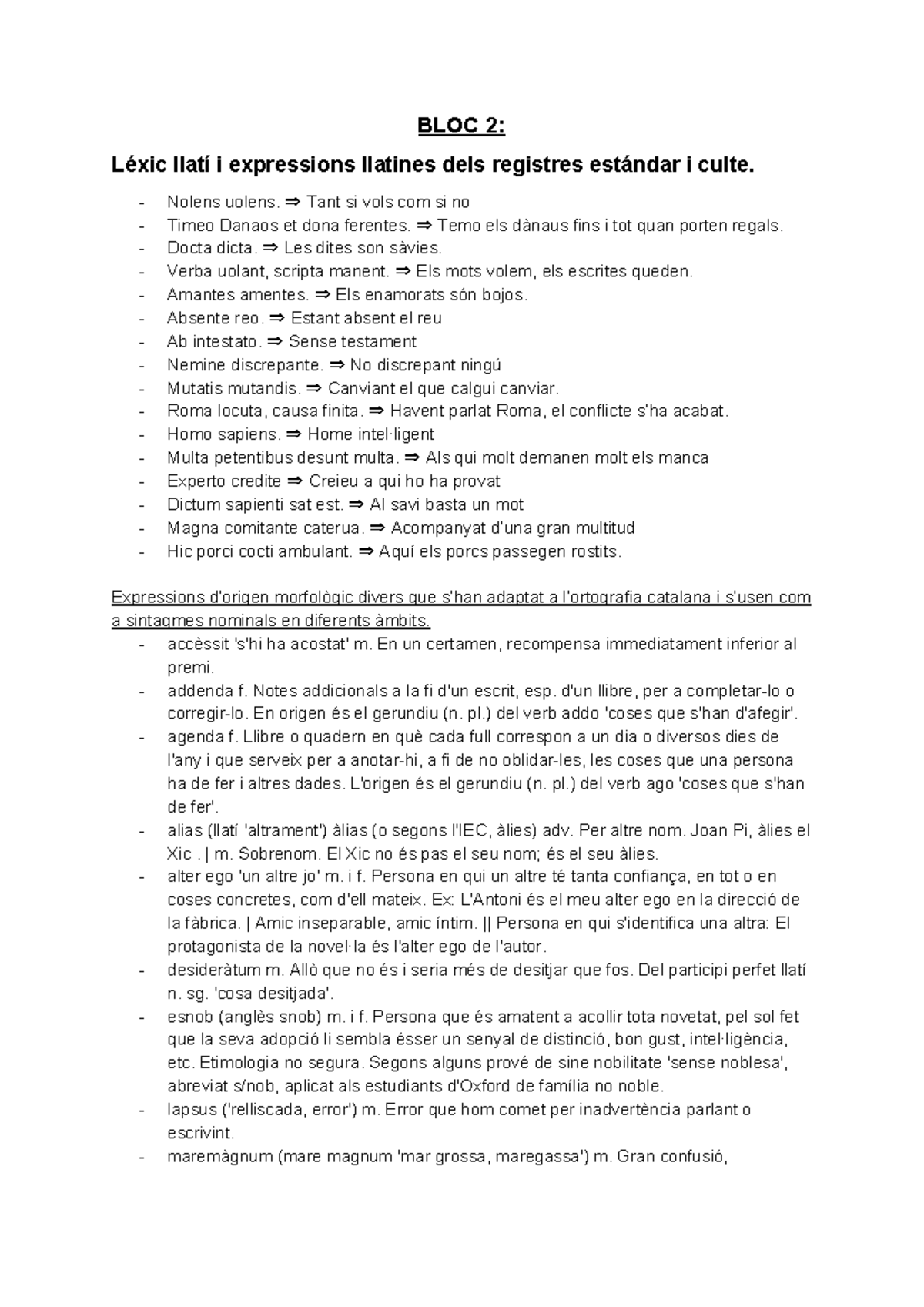 Llatinismes. - lista de latinismos explicados y con ejemplos. - BLOC 2 ...