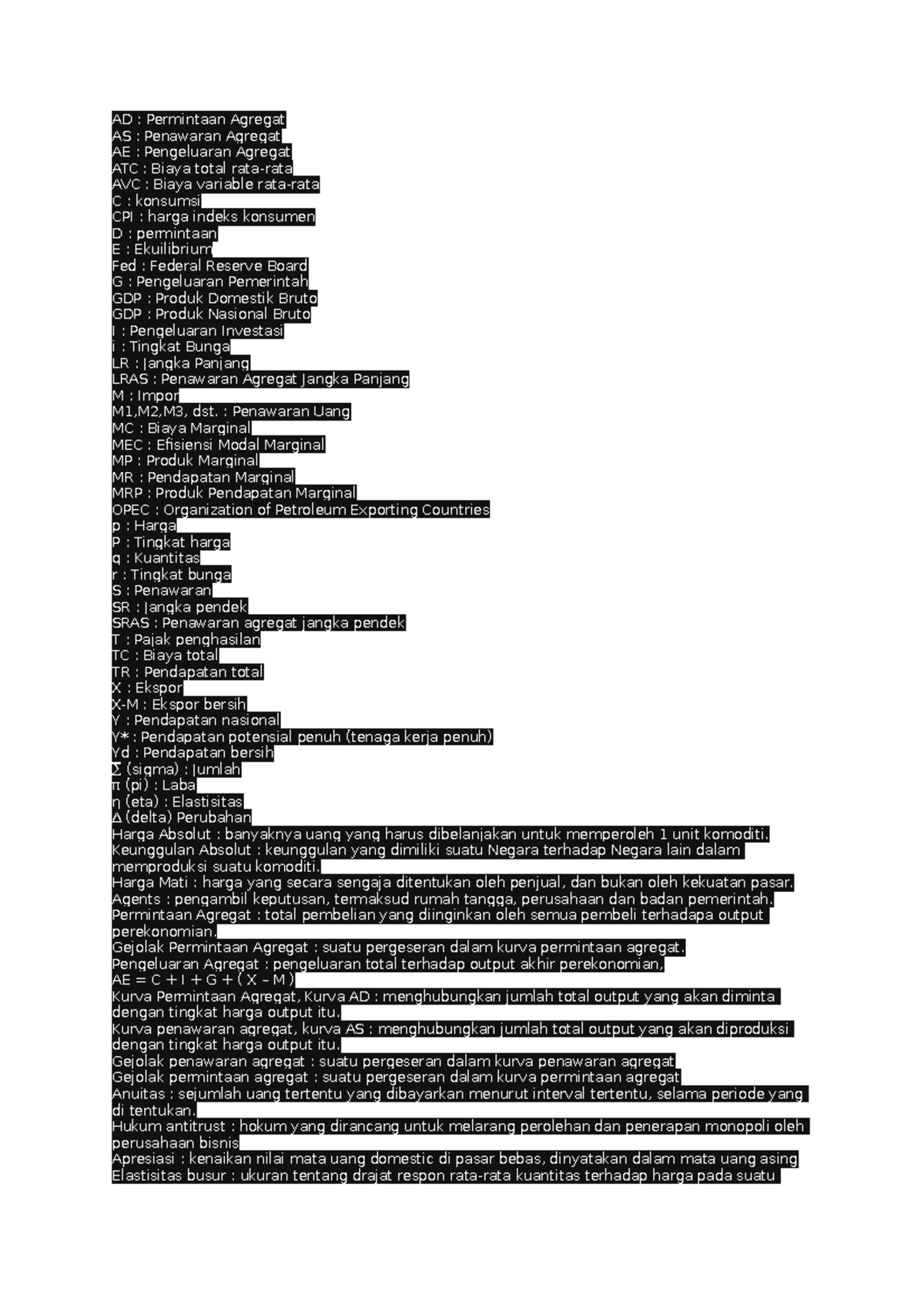 Simbol" ekonomi mikro - AD : Permintaan Agregat AS : Penawaran Agregat ...