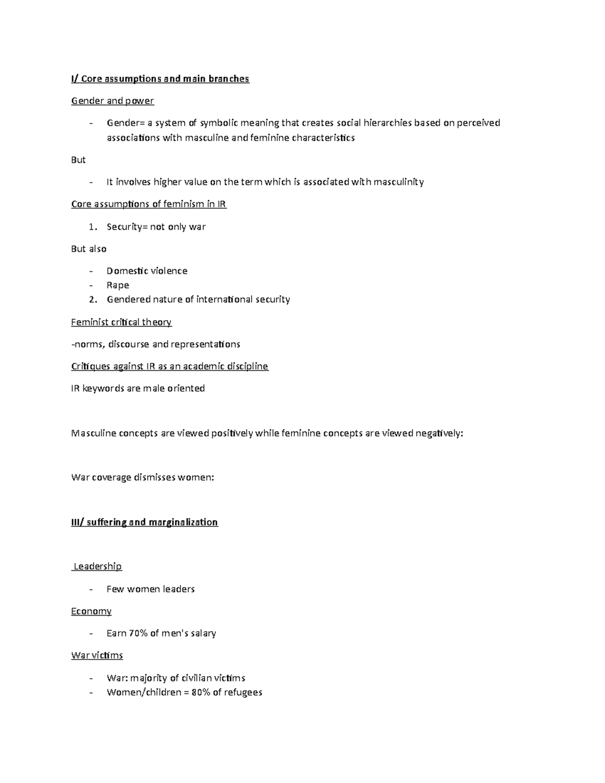 Class 12 notes feminism - I/ Core assumptions and main branches Gender ...