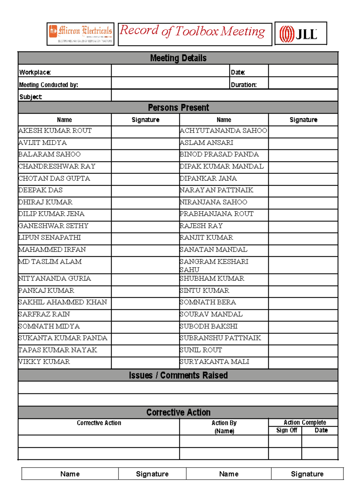 TBT names for Daily TBT - Meeting Details Workplace: Date: Meeting ...