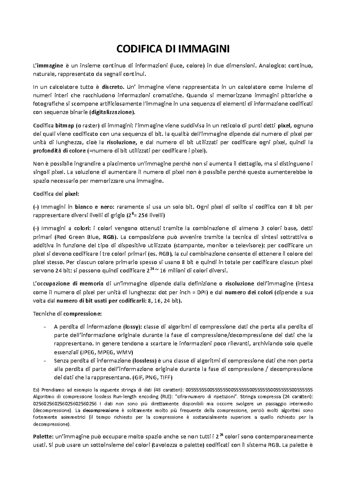 Codifica di immagini - CODIFICA DI IMMAGINI L’immagine è un insieme ...