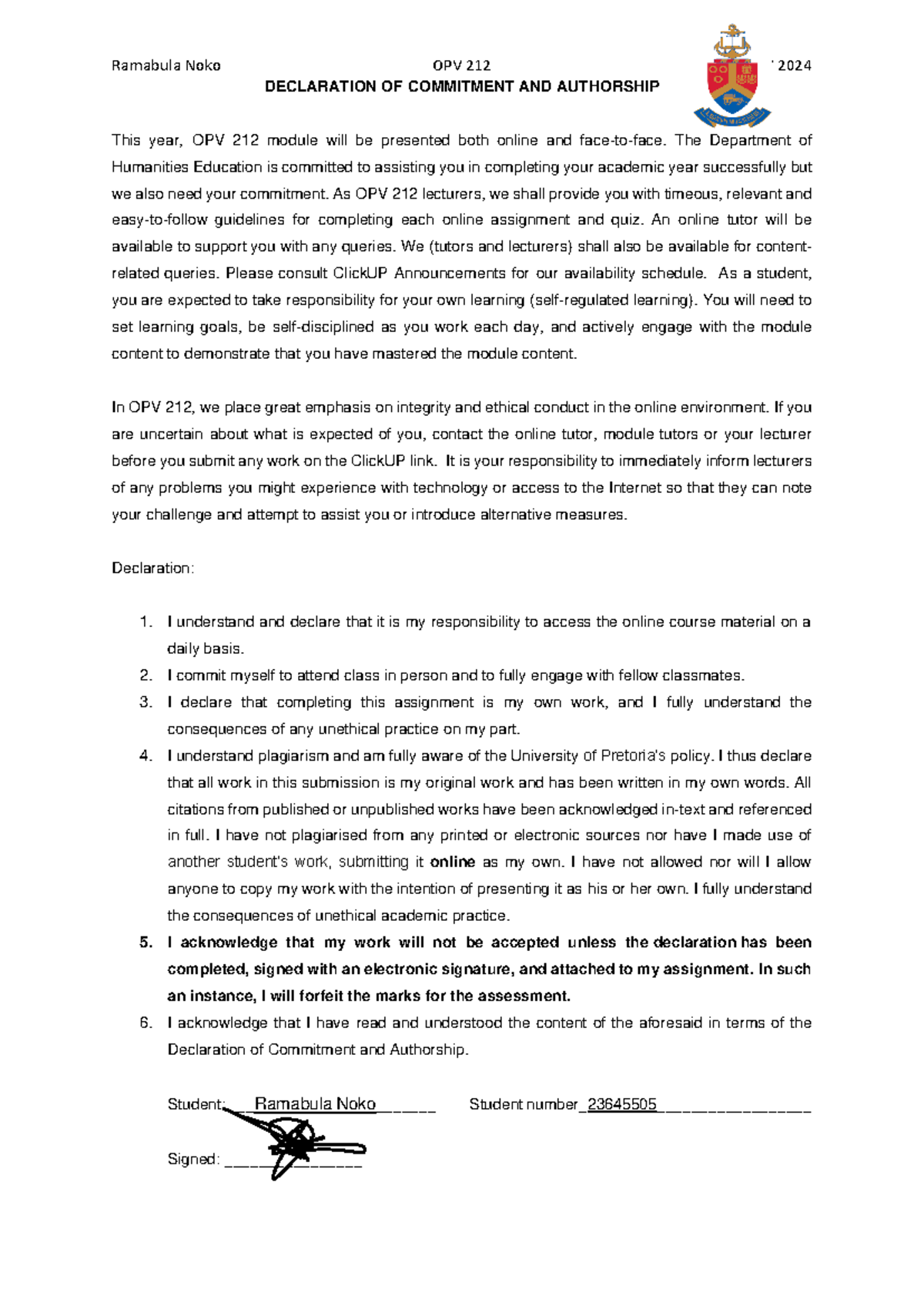 Individual assignment 2 OF 2 - DECLARATION OF COMMITMENT AND AUTHORSHIP ...