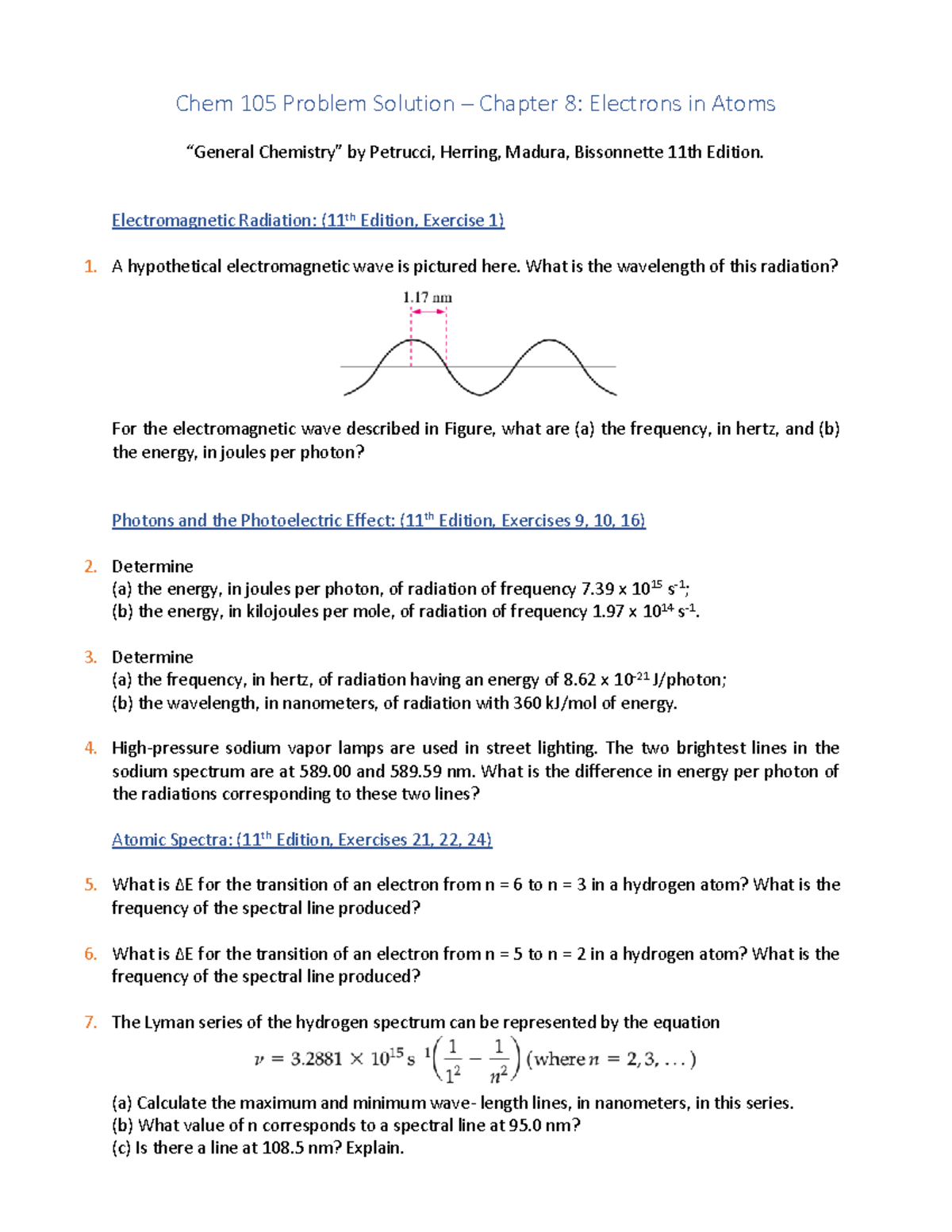 CHEM 105 - Problem Solution 1 - Chem 105 Problem Solution – Chapter 8 ...