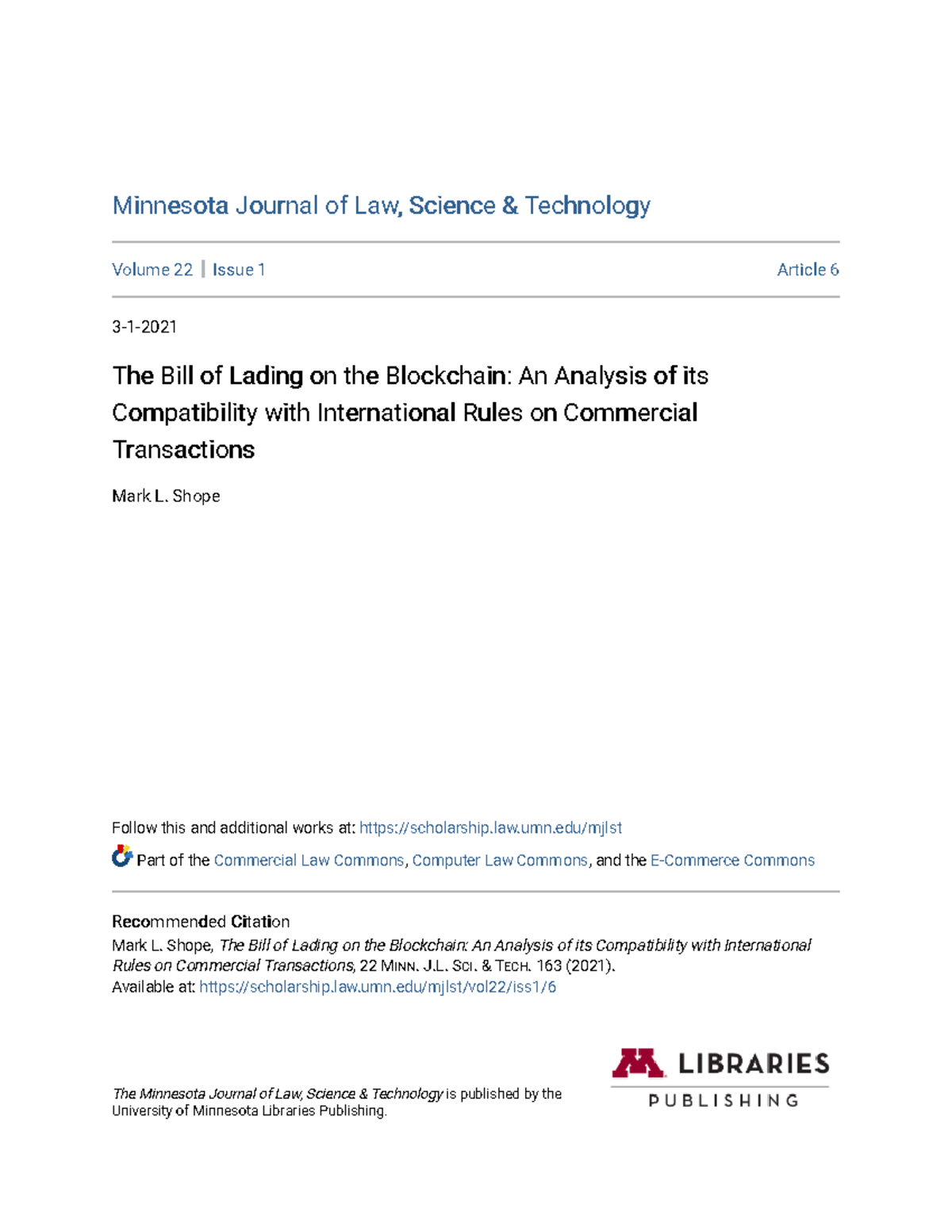The Bill of Lading on the Blockchain An Analysis of its Compatib ...