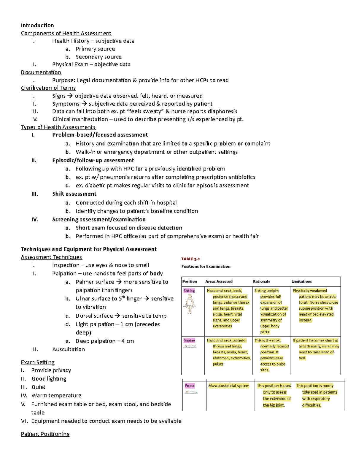 Final Health Assessment Study Guide 2020 - Introducion Components of ...