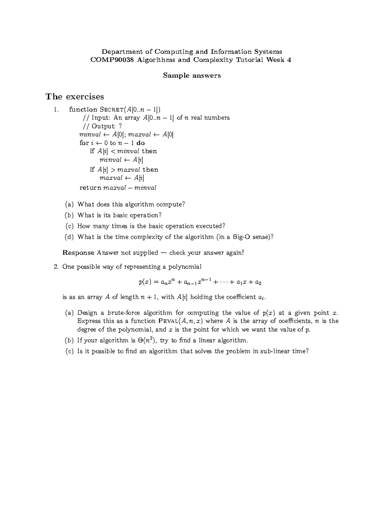 Tute-04-answers - TUT w/ Answeres - Department of Computing and Information Systems COMP90038 ...
