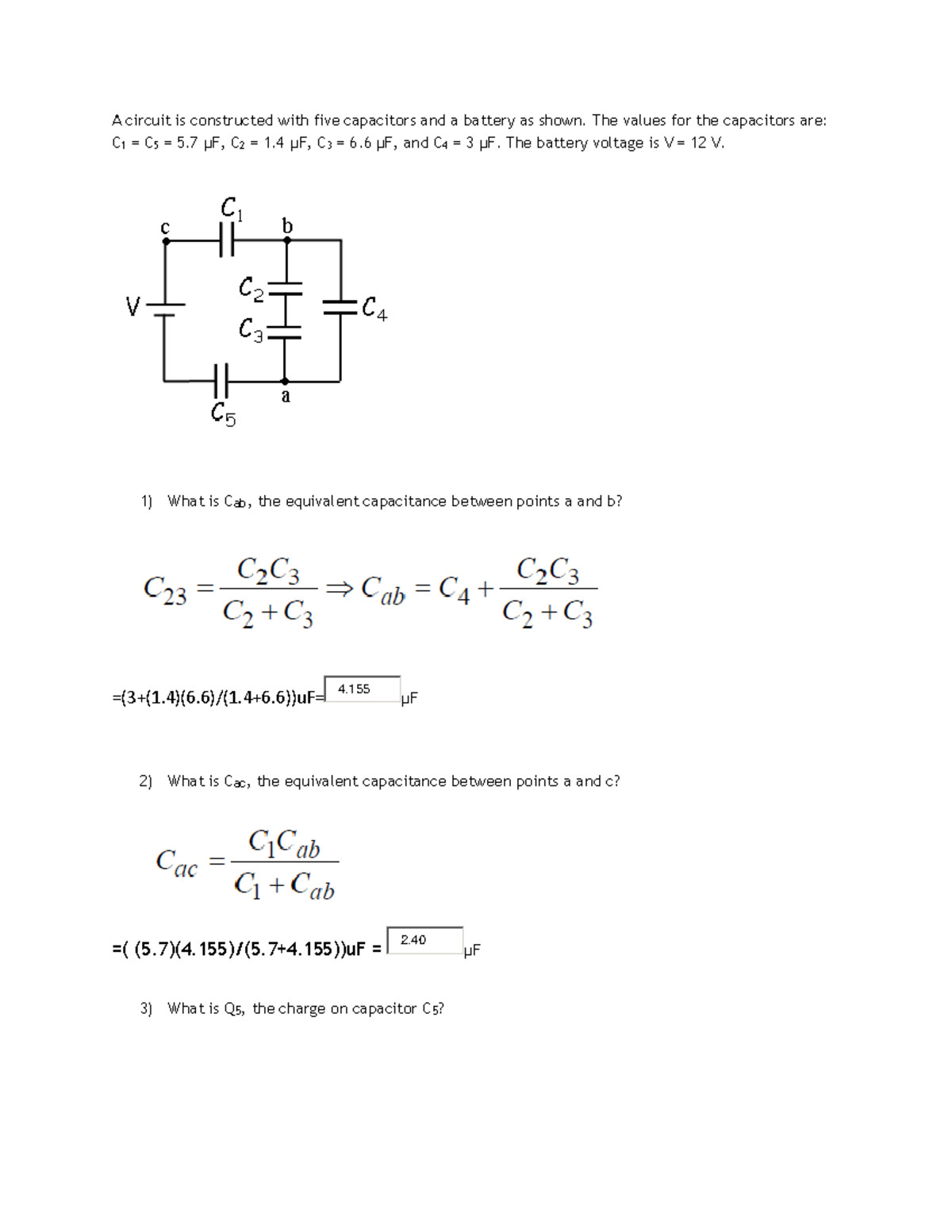 Capacitors Assignment 3 Solutions - A circuit is constructed with five ...