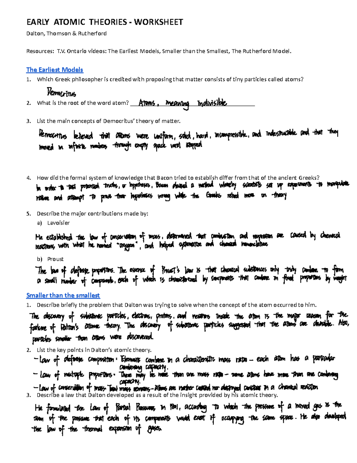 Early Atomic Theories - n/r - EARLY ATOMIC THEORIES - WORKSHEET Dalton ...