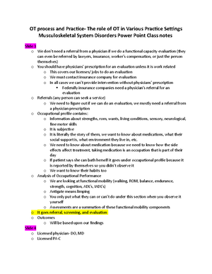 The OT process in Peds Class Notes - The OT process in Peds: Overview ...