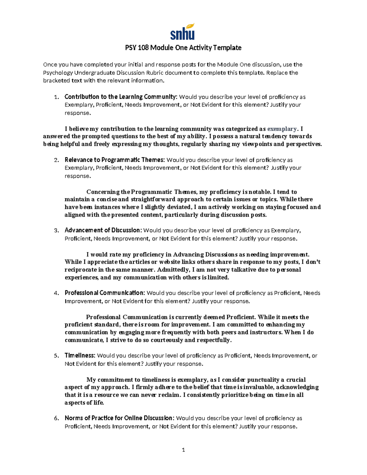 PSY 108 Module One Activity Template - PSY 108 Module One Activity ...