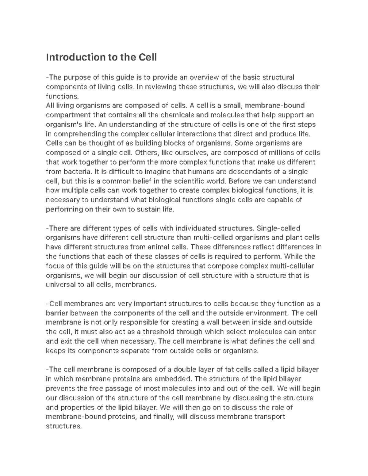 Introduction to the Cell - In reviewing these structures, we will also ...