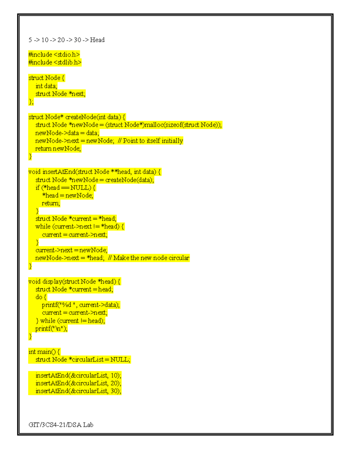 Dsa - lhljnjln - 5 -> 10 -> 20 -> 30 -> Head #include #include - Studocu