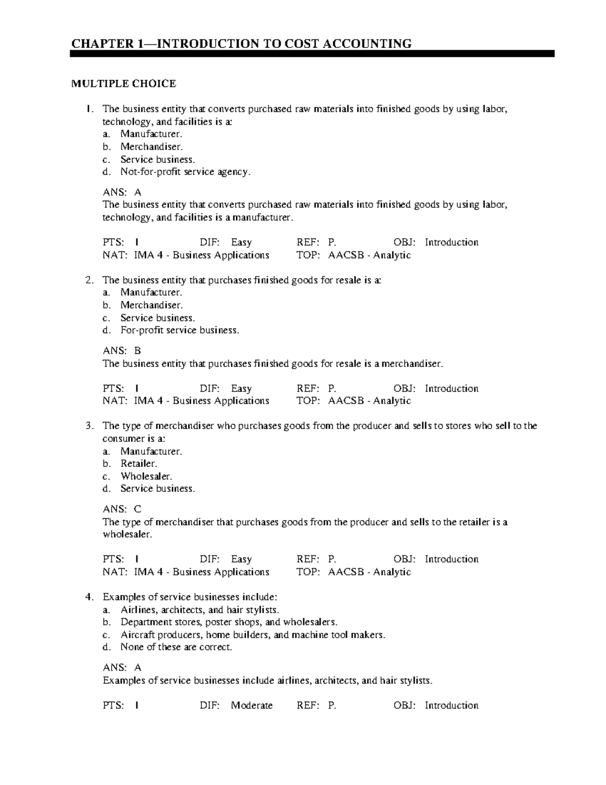 Chapter 1 Introduction TO COST Accountin - CHAPTER 1—INTRODUCTION TO ...