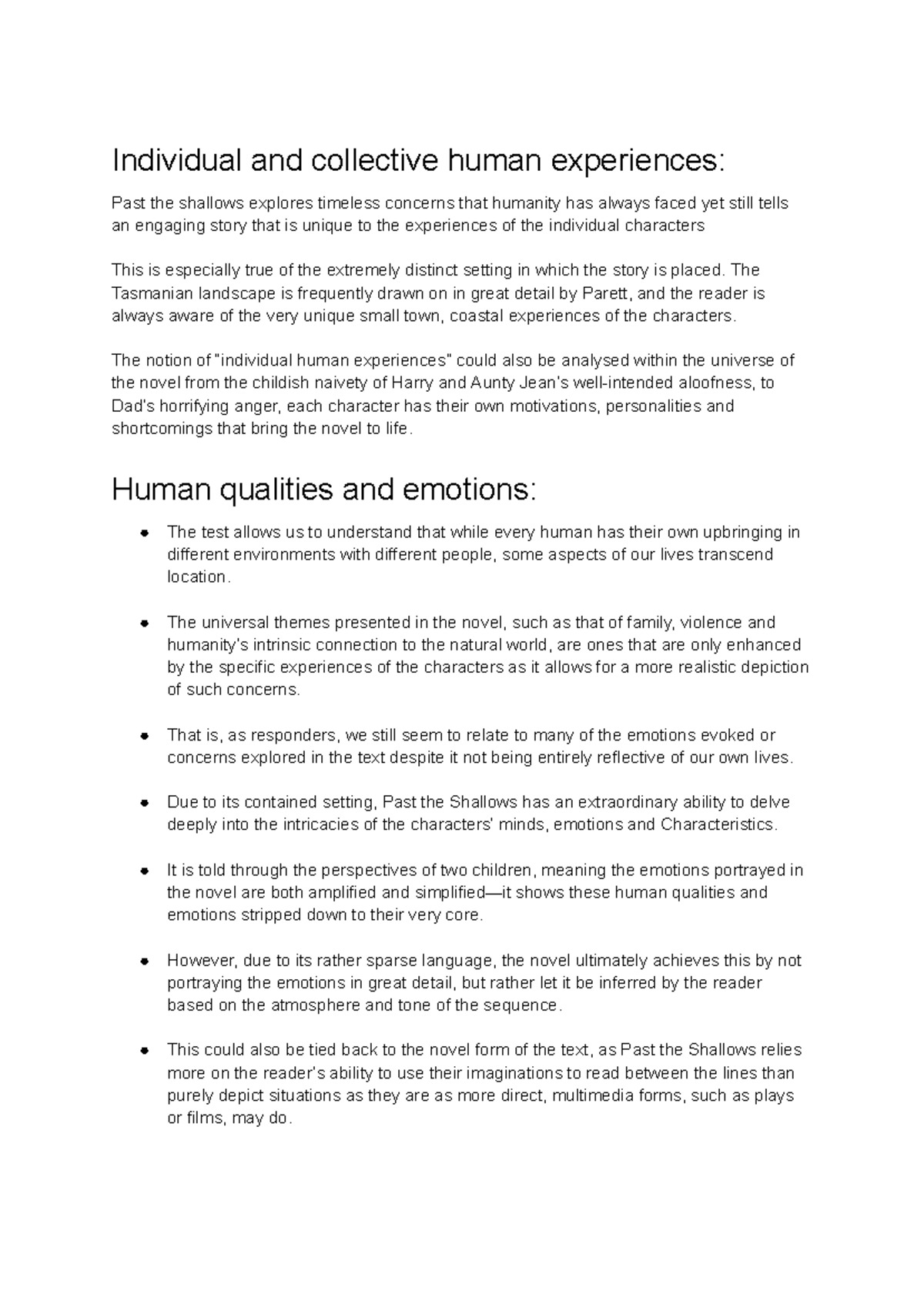 Past the Shallows Notes - Individual and collective human experiences ...