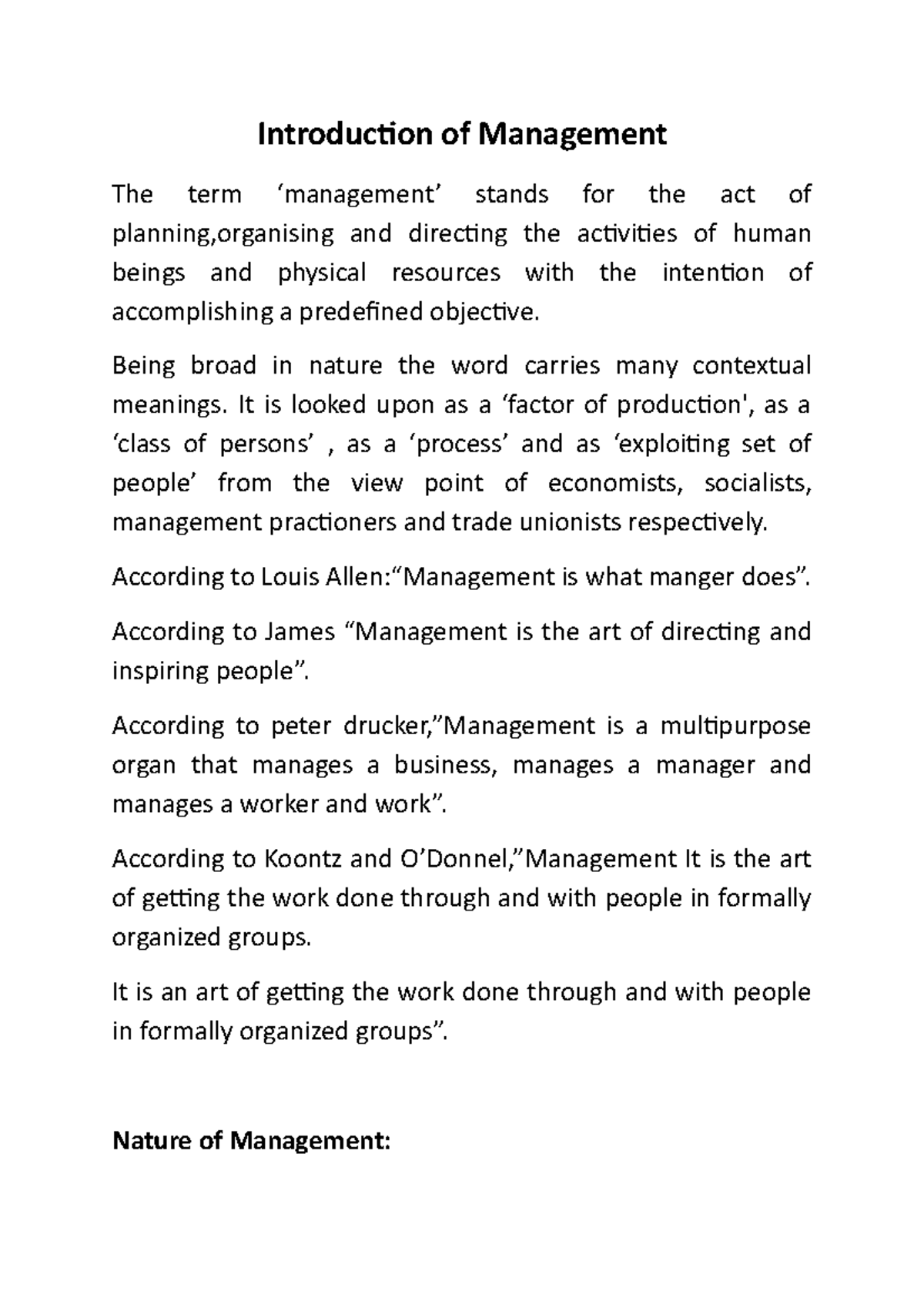 Introduction of Management word chptr 1 - Introduction of Management ...