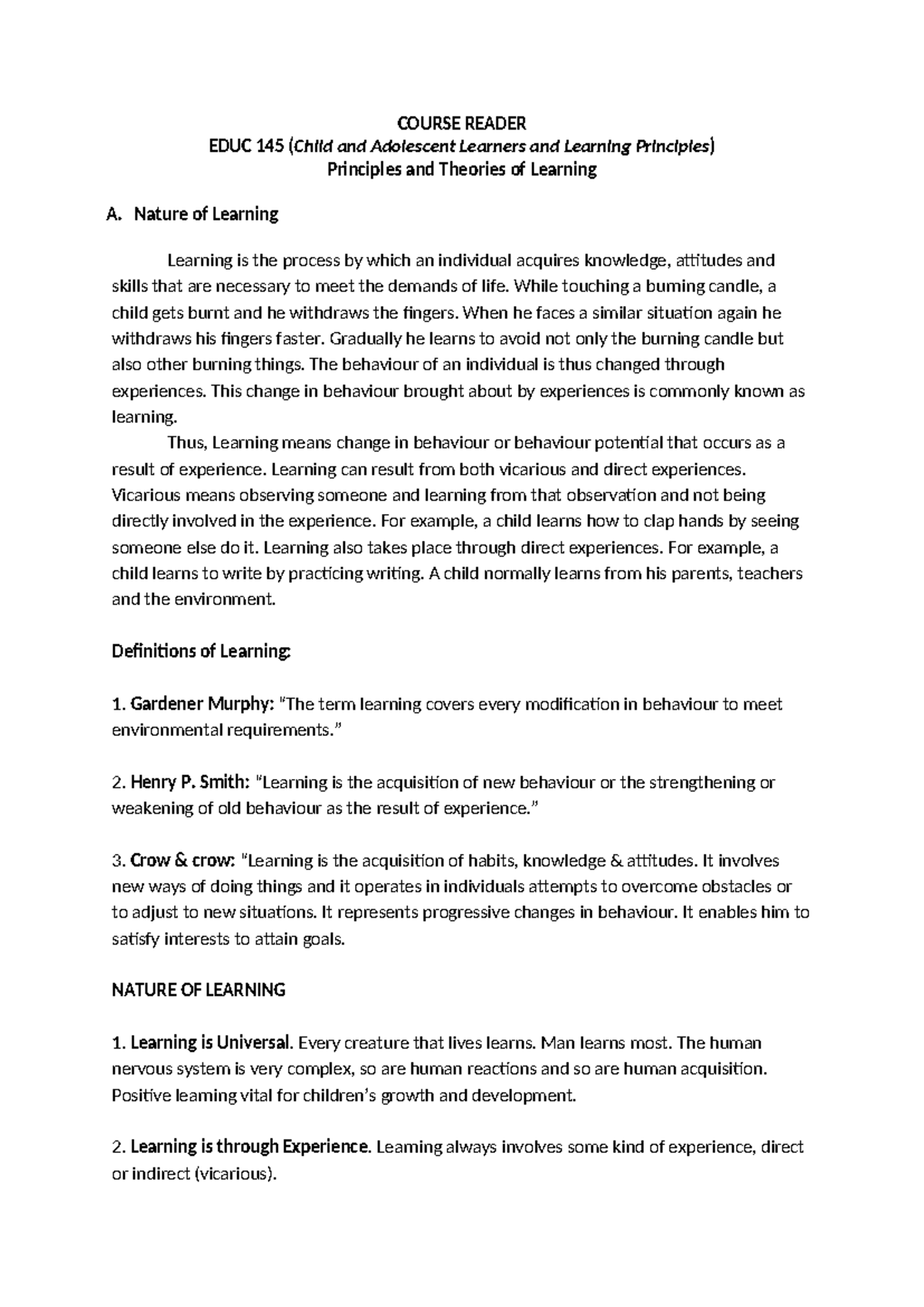 EDUC 145 Course Reader 2 - COURSE READER EDUC 145 (Child and Adolescent ...