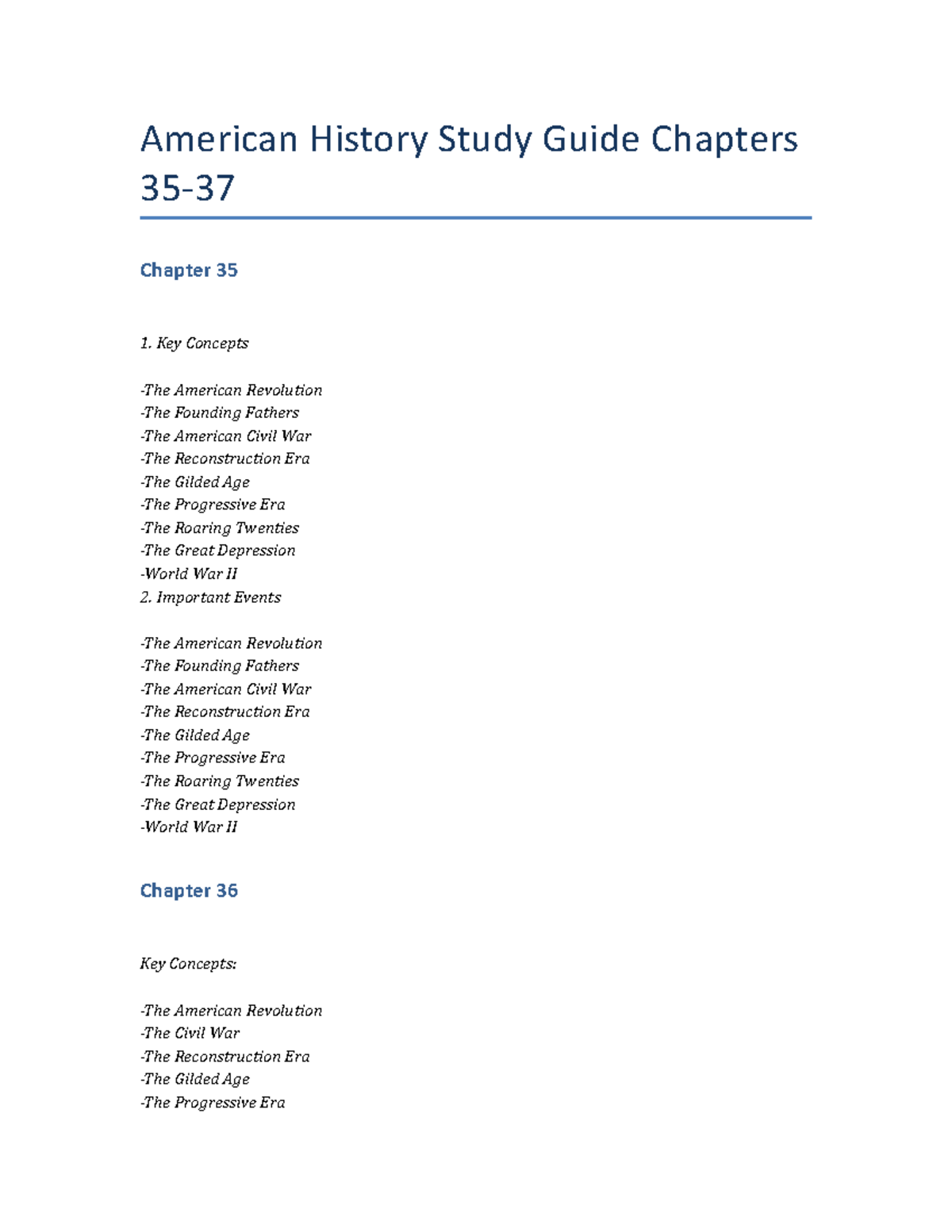 American History Study Guide Chapters 35-37 - American History Study ...