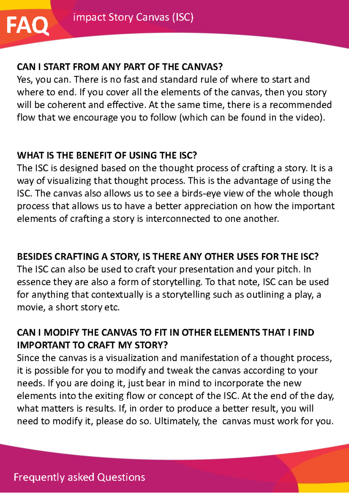 FAQ Social Impact Canvas - impact Story Canvas (ISC) Frequently asked Questions FAQ CAN I START ...