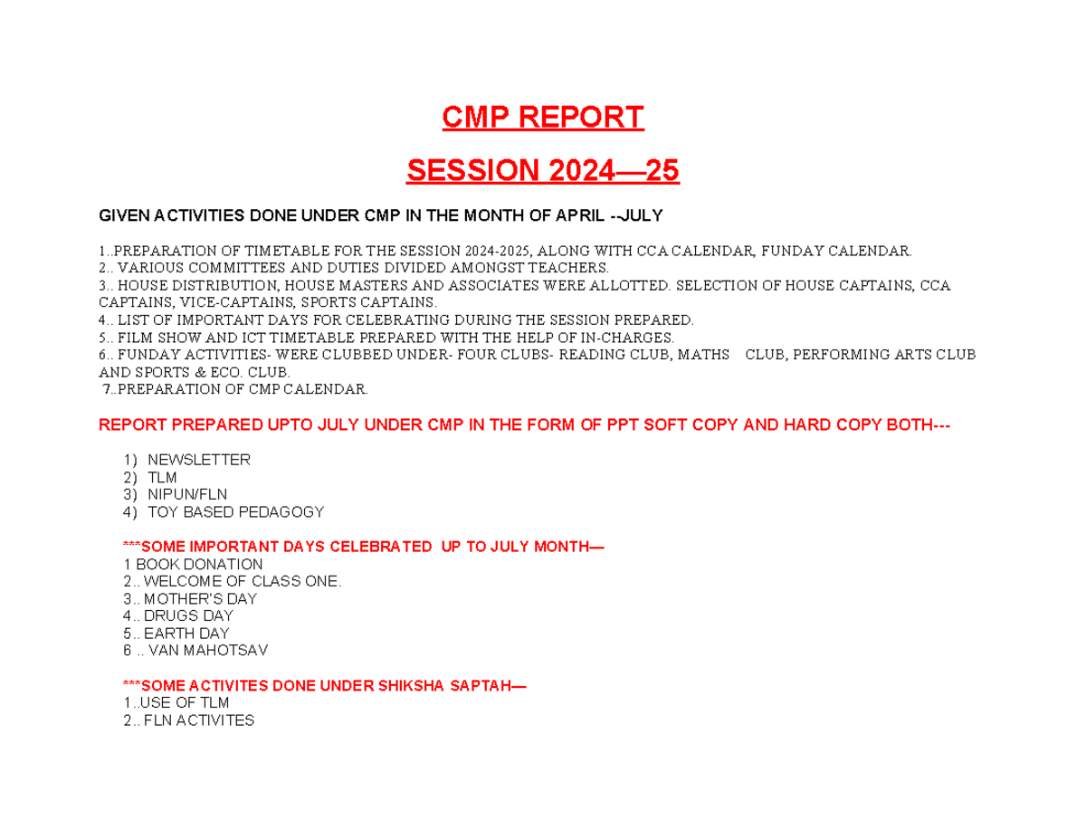 CMP Report Session 2024-25 - CMP REPORT SESSION 2024— GIVEN ACTIVITIES ...
