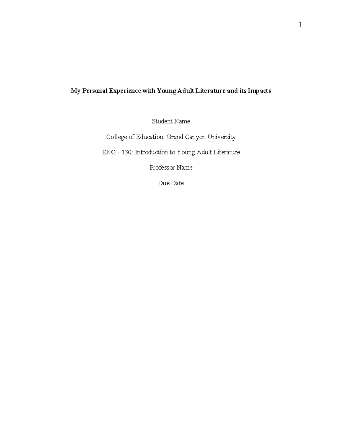 Week 1 assignment - Young Adult Literature and its Impacts - My ...
