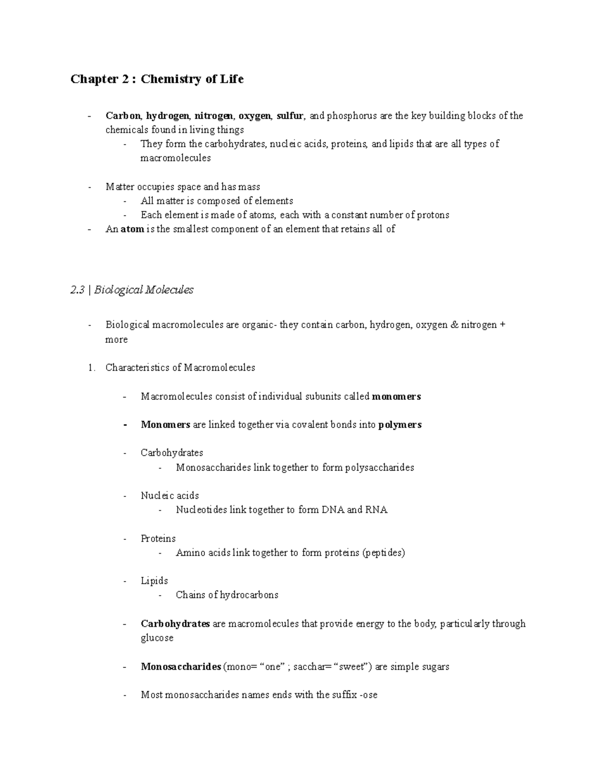 Bio 101 chapter 2 - Ch.2- Chemistry of Life - Chapter 2 : Chemistry of ...