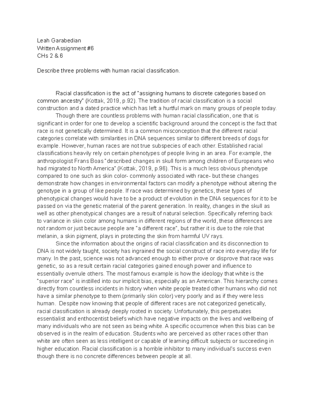 ANTH Written Assignment #6 - Leah Garabedian Written Assignment # CHs 2 ...