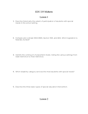 EDU 235 Lesson 4 - EDU 235 Lesson 4 What three areas, according to IDEA ...