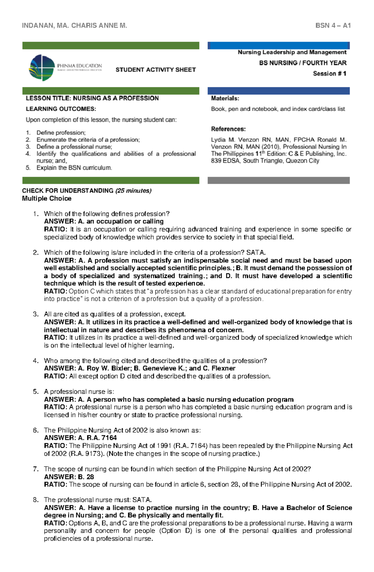 NUR 216 (SAS 1-2) - ABCDE - CHECK FOR UNDERSTANDING (25 minutes ...