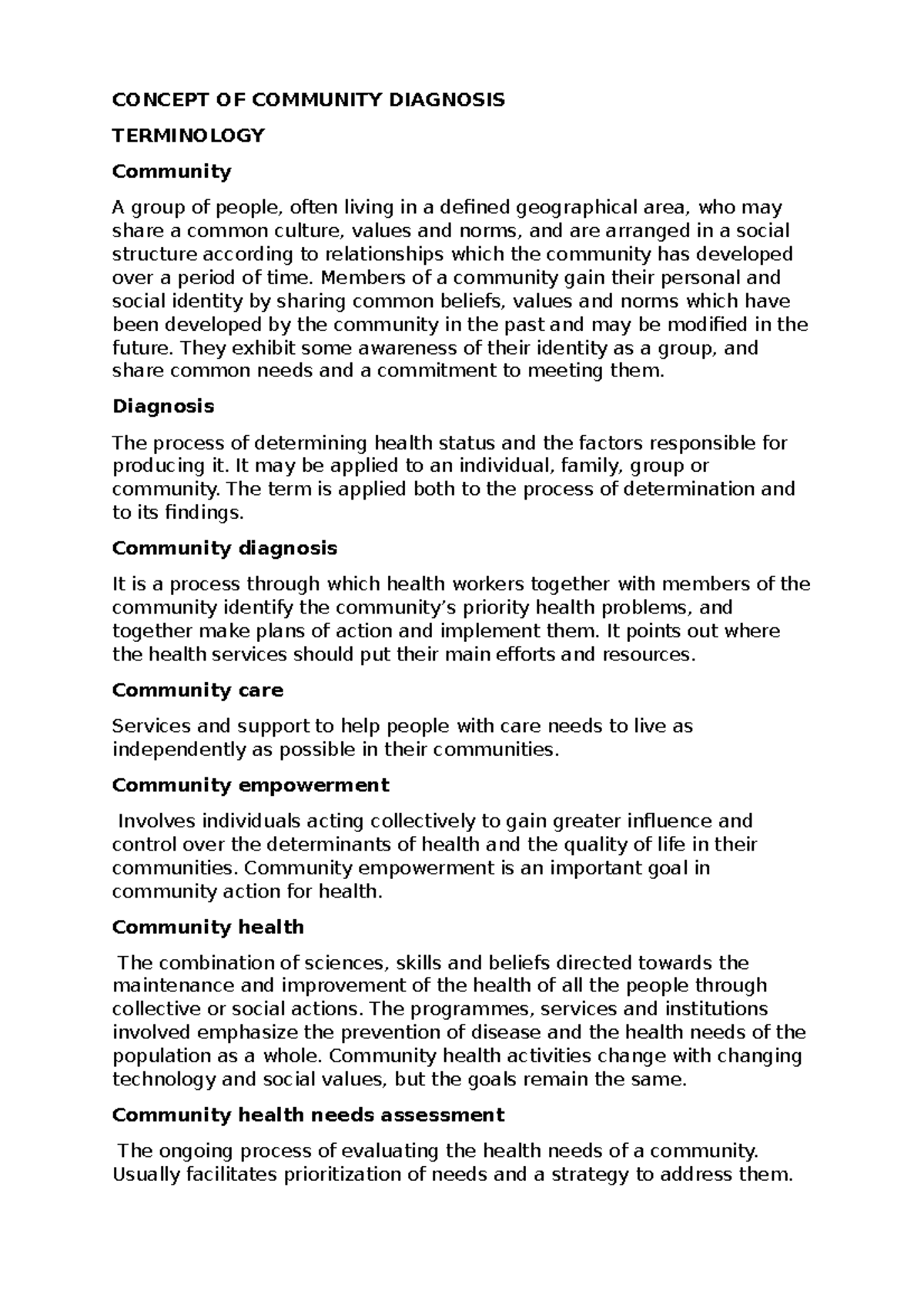 CHA Community Diagnosis UNIT ONE CONCEPT OF COMMUNITY DIAGNOSIS cha-community-diagnosis-unit-one-concept-of-community-diagnosis