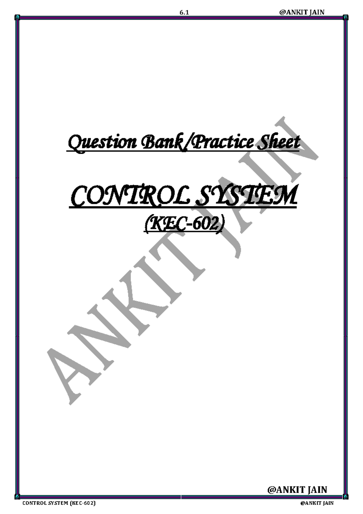Dcn - Question Bank/Practice Sheet CONTROL SYSTEM (KEC- 602 ) @ANKIT ...