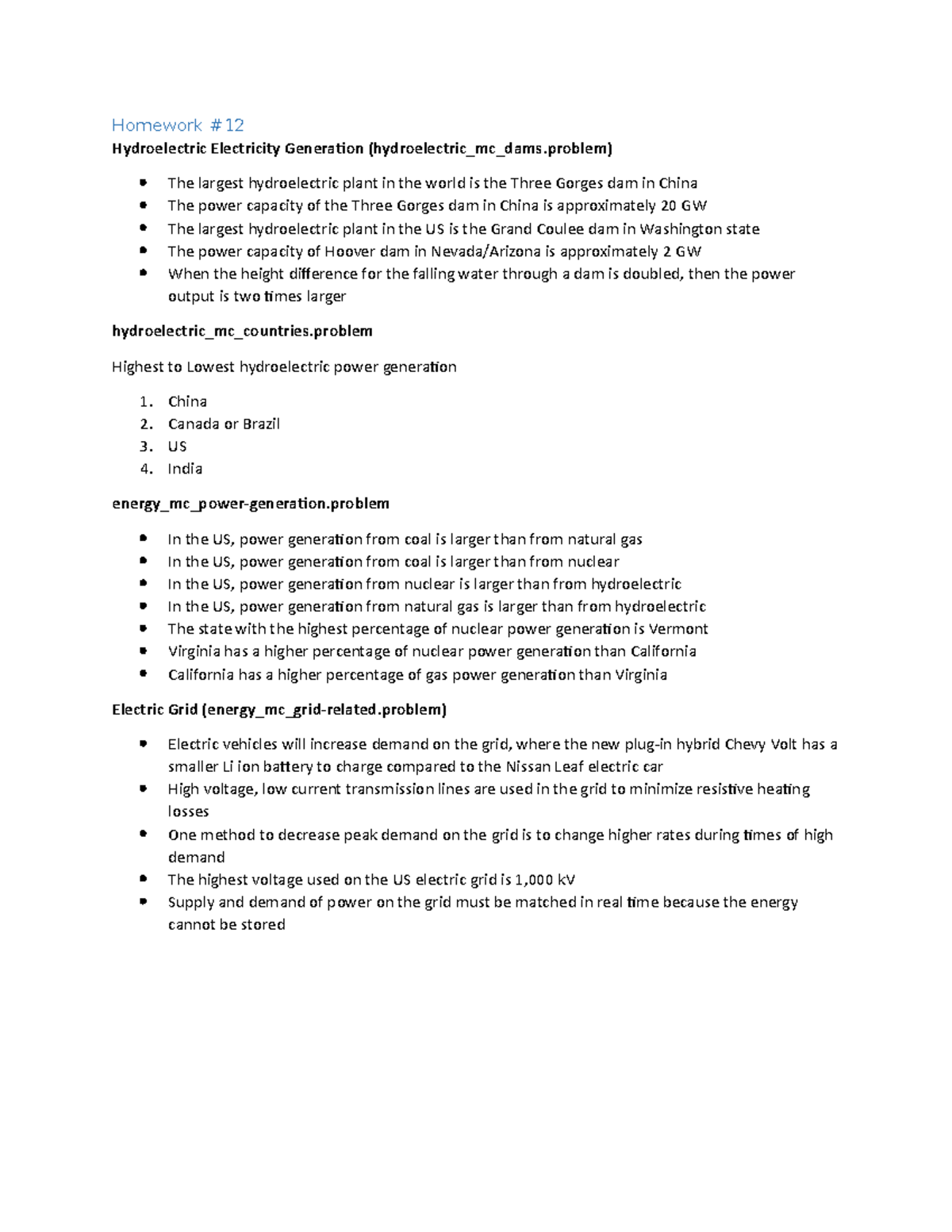 Homework Answers 12 Homework Hydroelectric Electricity Generation homework-answers-12-homework-hydroelectric-electricity-generation