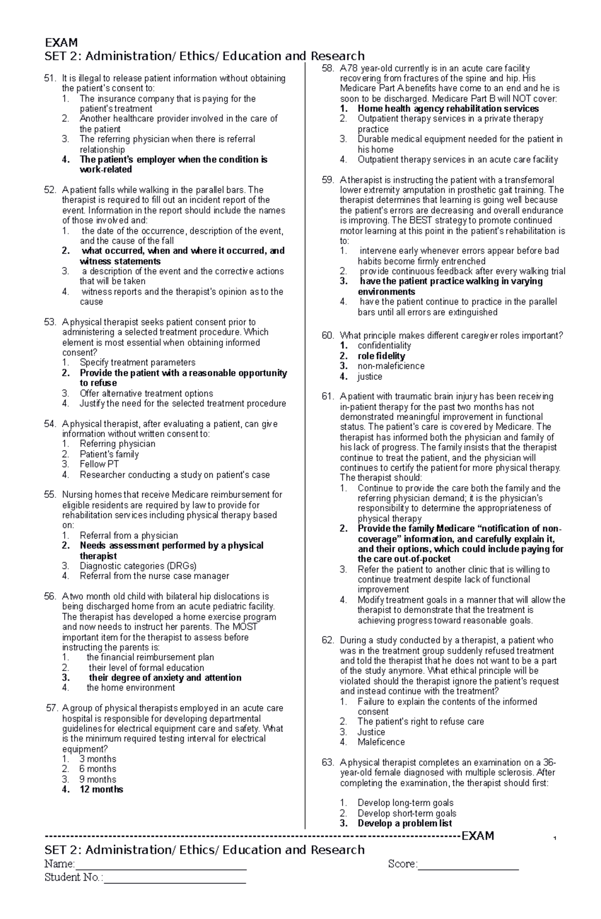 Admin PME Set 2 answer key - SET 2: Administration/ Ethics/ Education ...