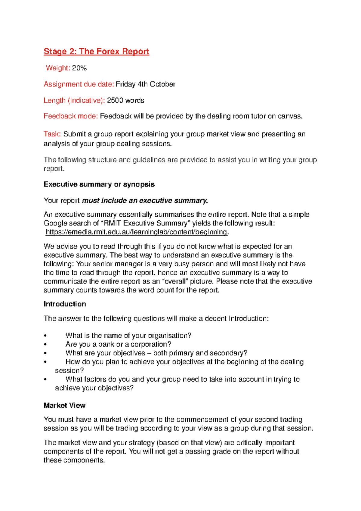 FX Report Instructions-1 - Stage 2: The Forex Report Weight: 20% - Studocu