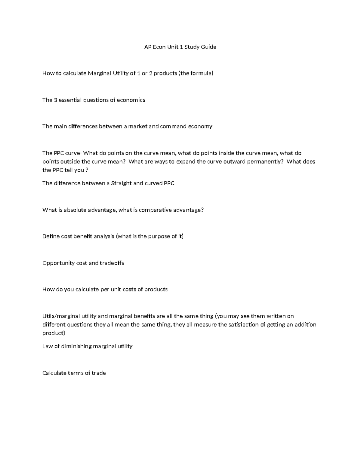 AP Econ Unit 1 Study Guide - AP Econ Unit 1 Study Guide How to ...