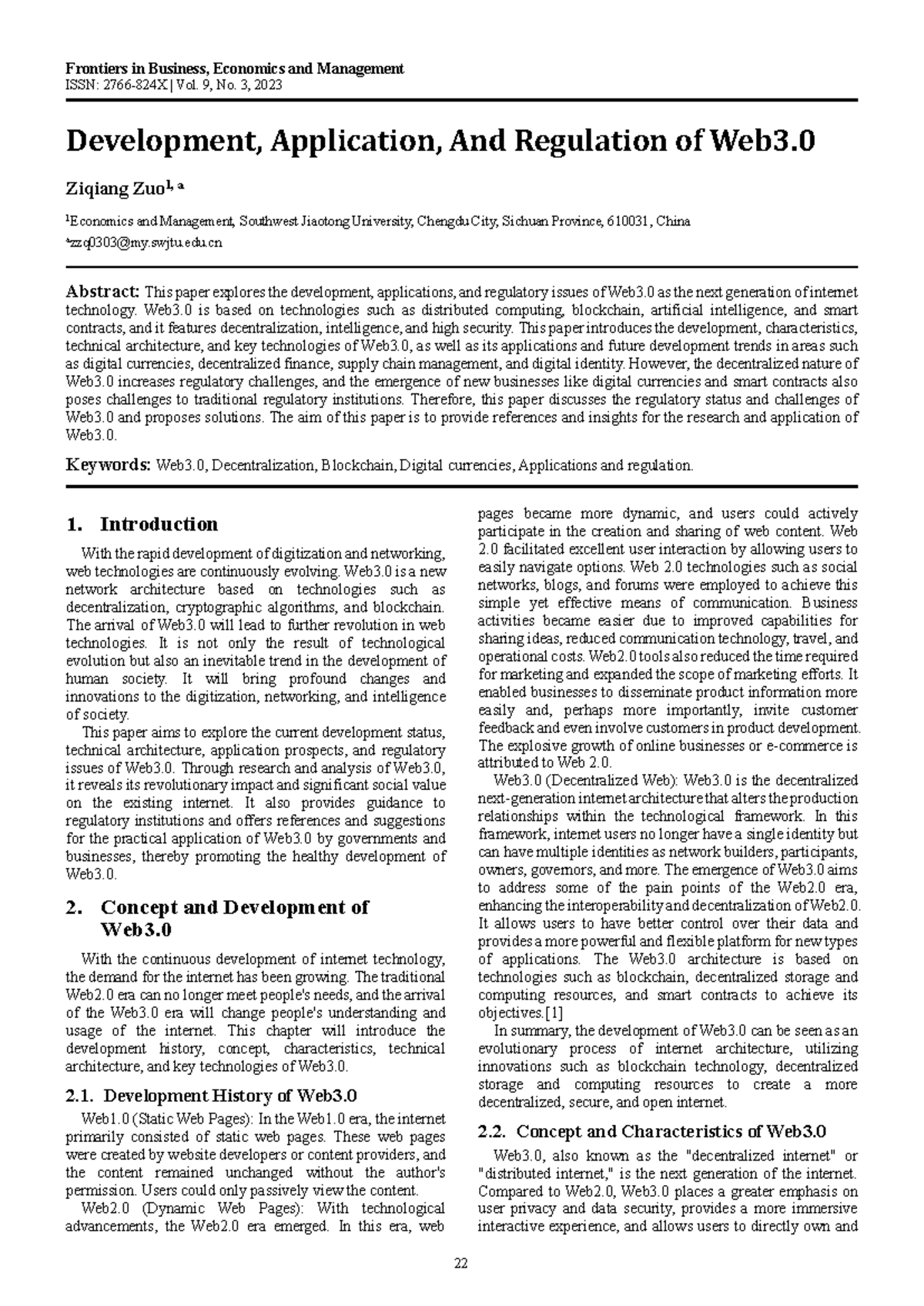 Development Application And Regulation of Web30 - Frontiers in Business, Economics and ...