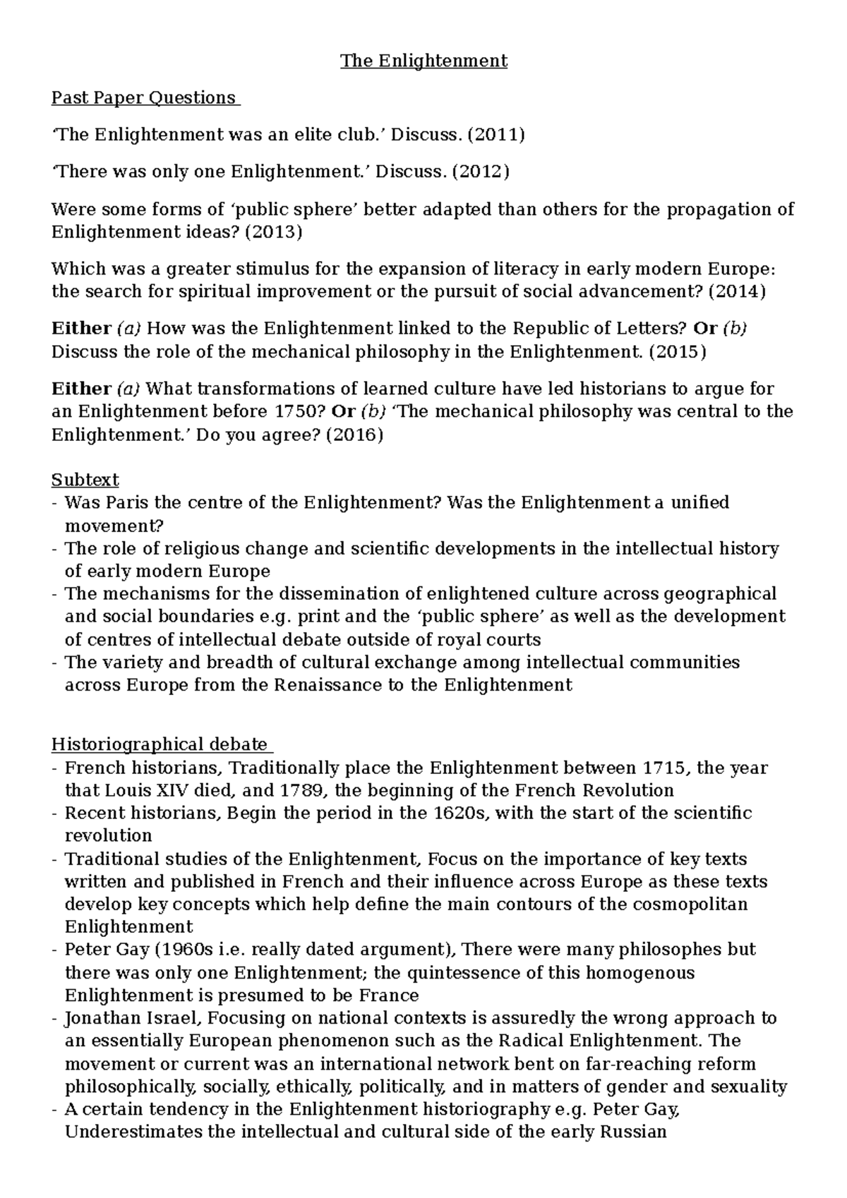 Revision - The Enlightenment - The Enlightenment Past Paper Questions ...