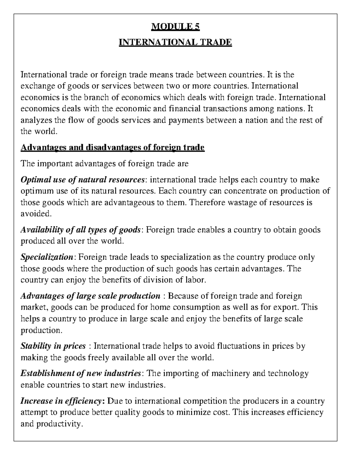 module 5 notes IEFT - MODULE 5 INTERNATIONAL TRADE International trade ...