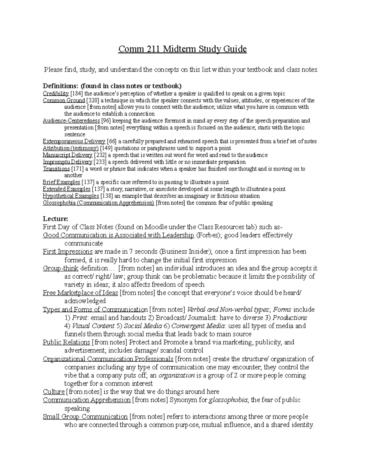 Fall 2019 Comm 211 Midterm Exam Study Guide - Comm 211 Midterm Study ...