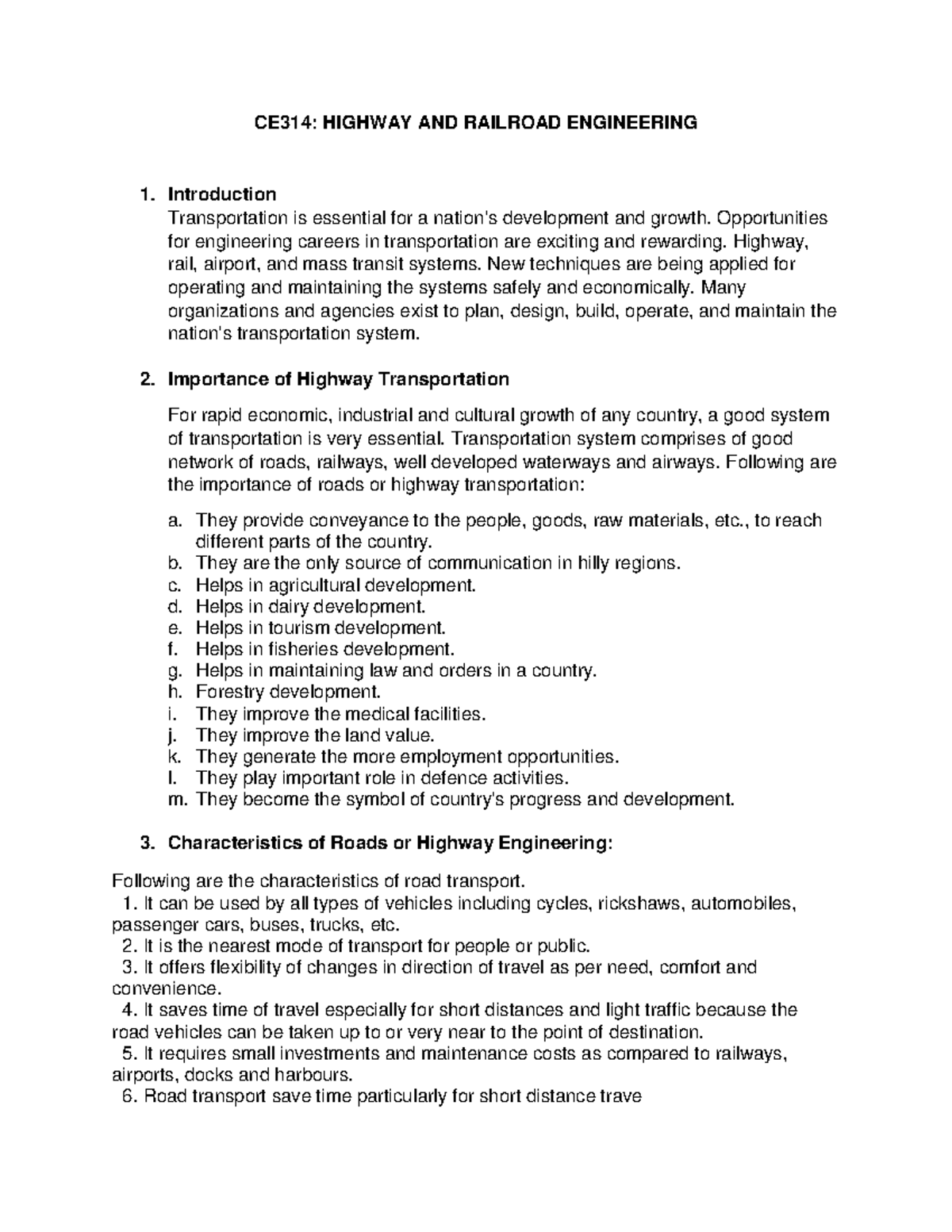 Module-1 - INTRODUCTION TO HIGHWAY AND RAILROAD ENGINEERING - CE314 ...
