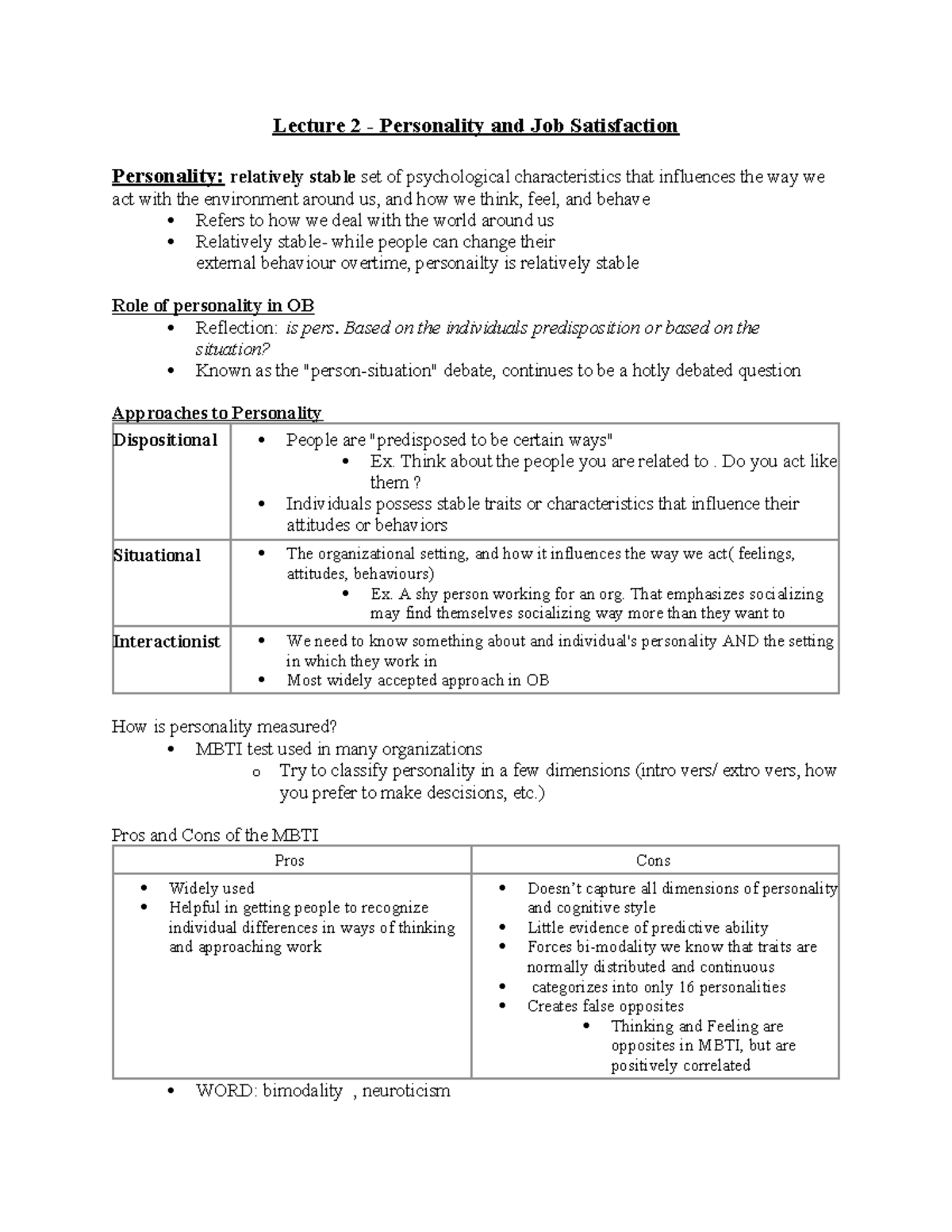 Lecture 2 - Personality and Job Satisfaction - Lecture 2 - Personality ...
