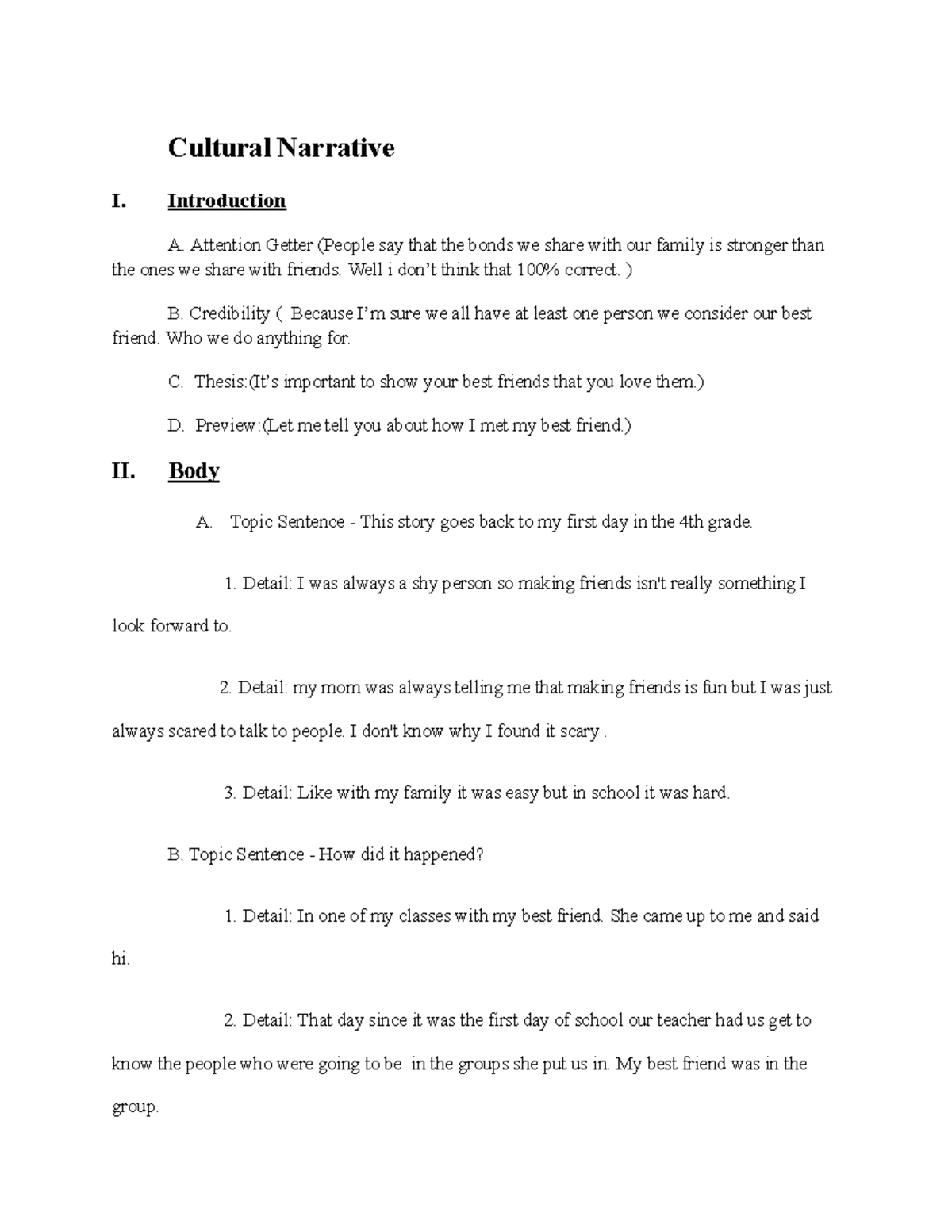 Cultural Narrative Outline - Cultural Narrative I. Introduction A ...