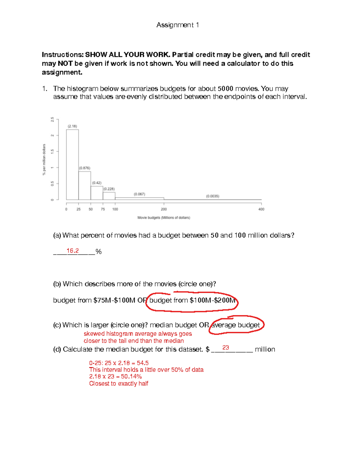 Stat2Fa22Assignment 1 - SID: ____________________ Instructions: SHOW ALL YOUR WORK. Partial ...