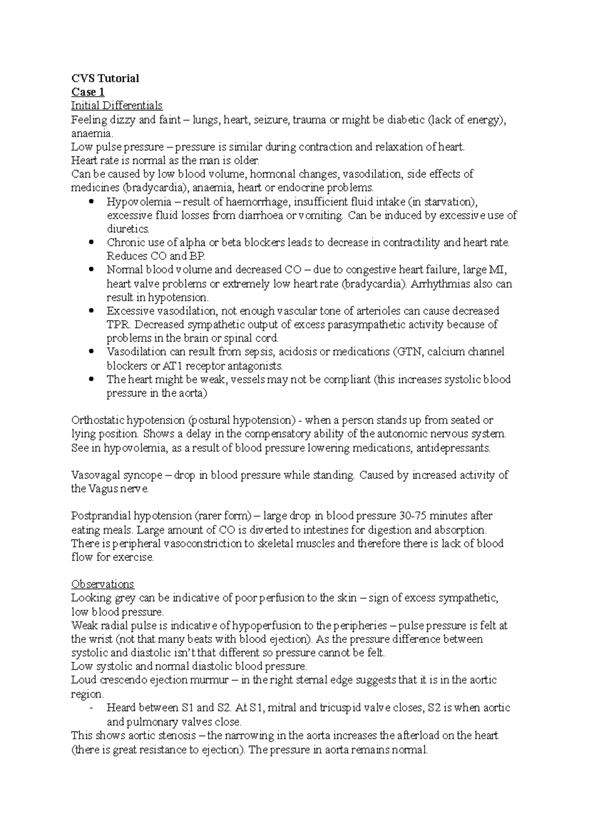 CVS Tutorial - CVS Tutorial Case 1 Initial Differentials Feeling dizzy and faint – lungs, heart ...