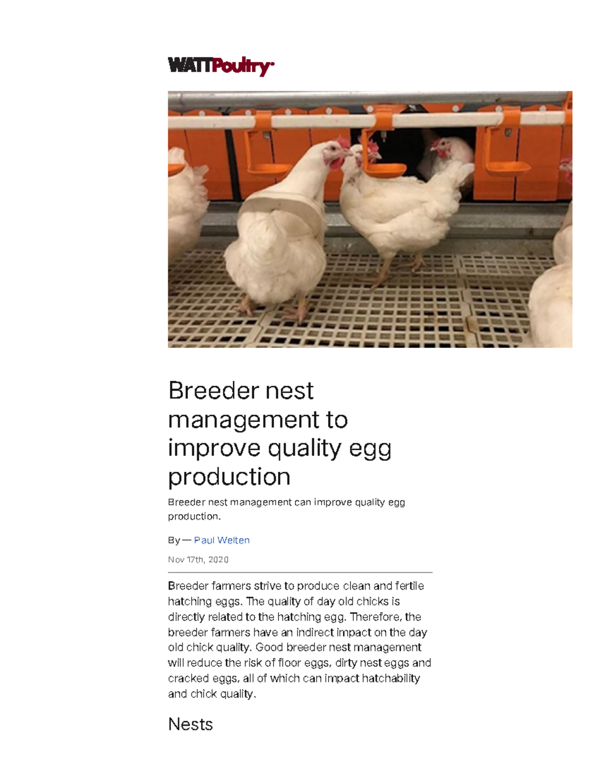 Breeder nest management to improve quality egg production Wattpoultry ...